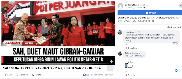 [Cek Fakta] Megawati Usung Gibran-Ganjar pada Pilpres 2024? Begini Faktanya